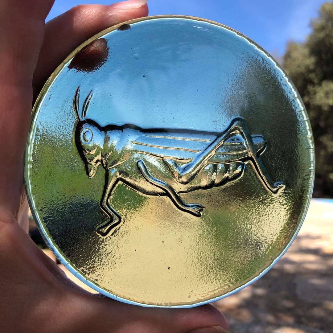 Handmade Grasshopper Glass Paperweight. Vintage Coaster. Bug Cricket ...