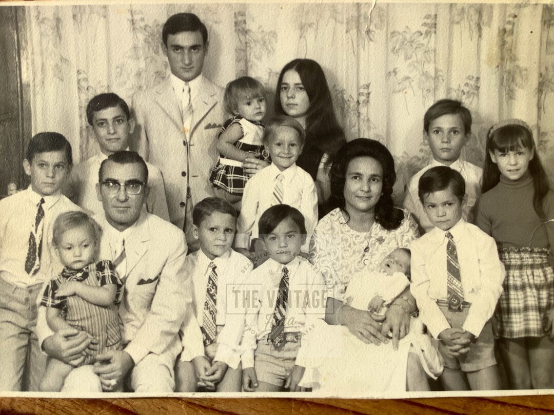Lucky Thirteen! Spanish Family Portrait. B + W Photograph. Parents and ...