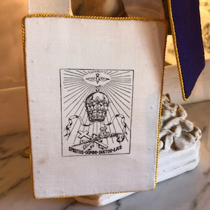 Very Large Old Scapular St Joseph & Jesus. 5.3 X 4 Inches. White Purple ...