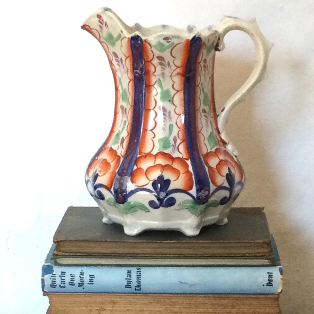 1800s Gaudy Welsh Jug. Gwynedd Pattern. Dragon Handle. Early 19th Cent ...