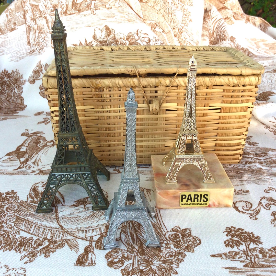 3 Vintage Eiffel Towers in Wicker Crate. Trio of Kitsch French ...