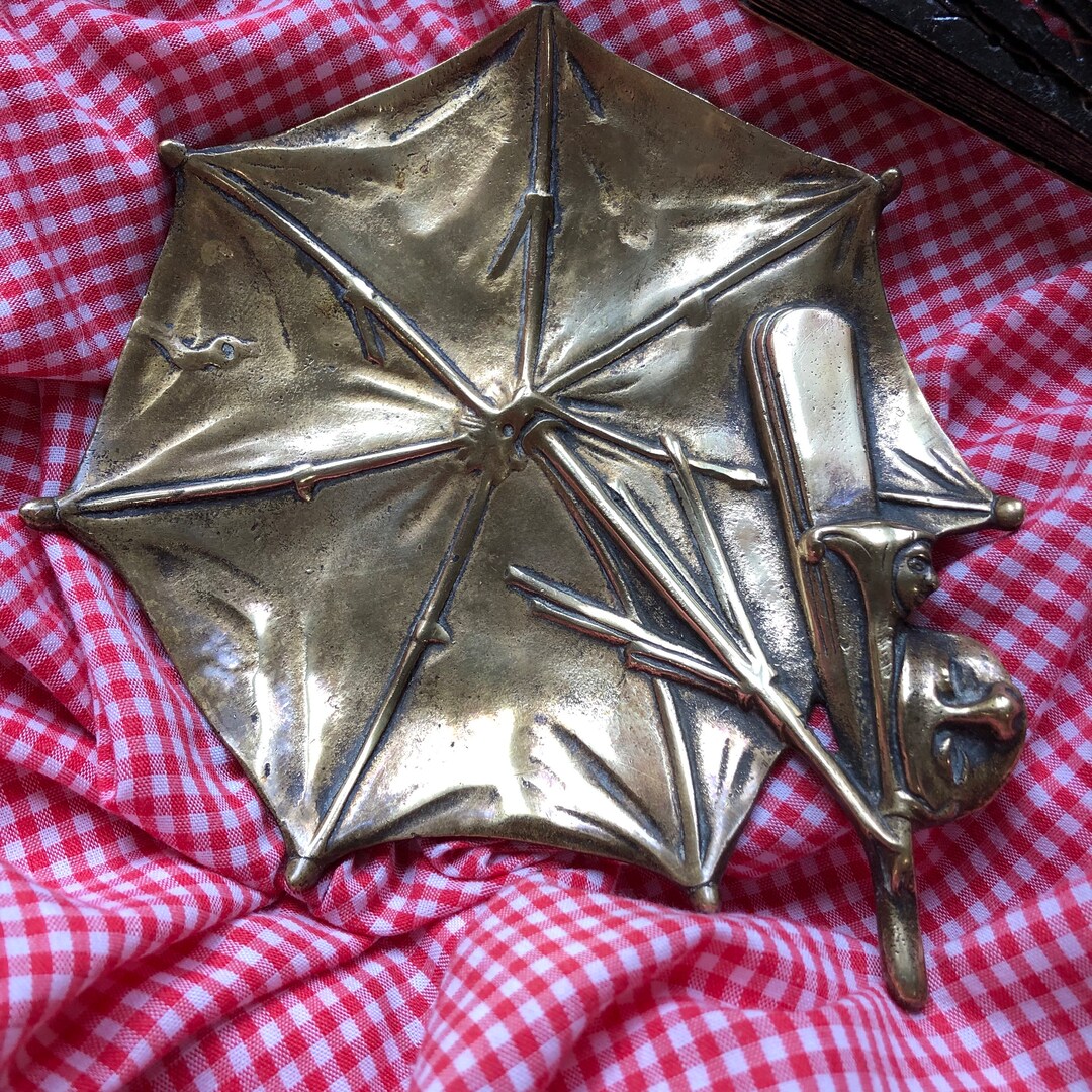 Vintage Theatrical Brass Trinket Dish. Umbrella. Hand Fan. Jester ...