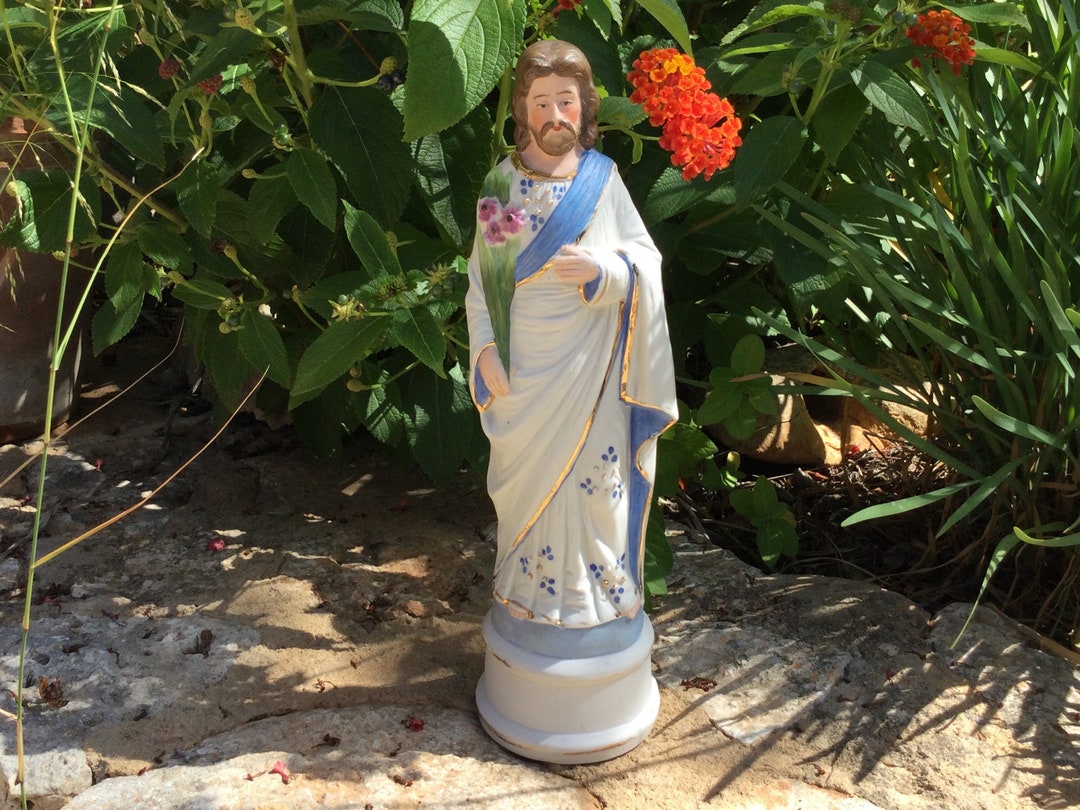 Antique St Joseph Bisque Statue. Continental Hand-painted Porcelain ...