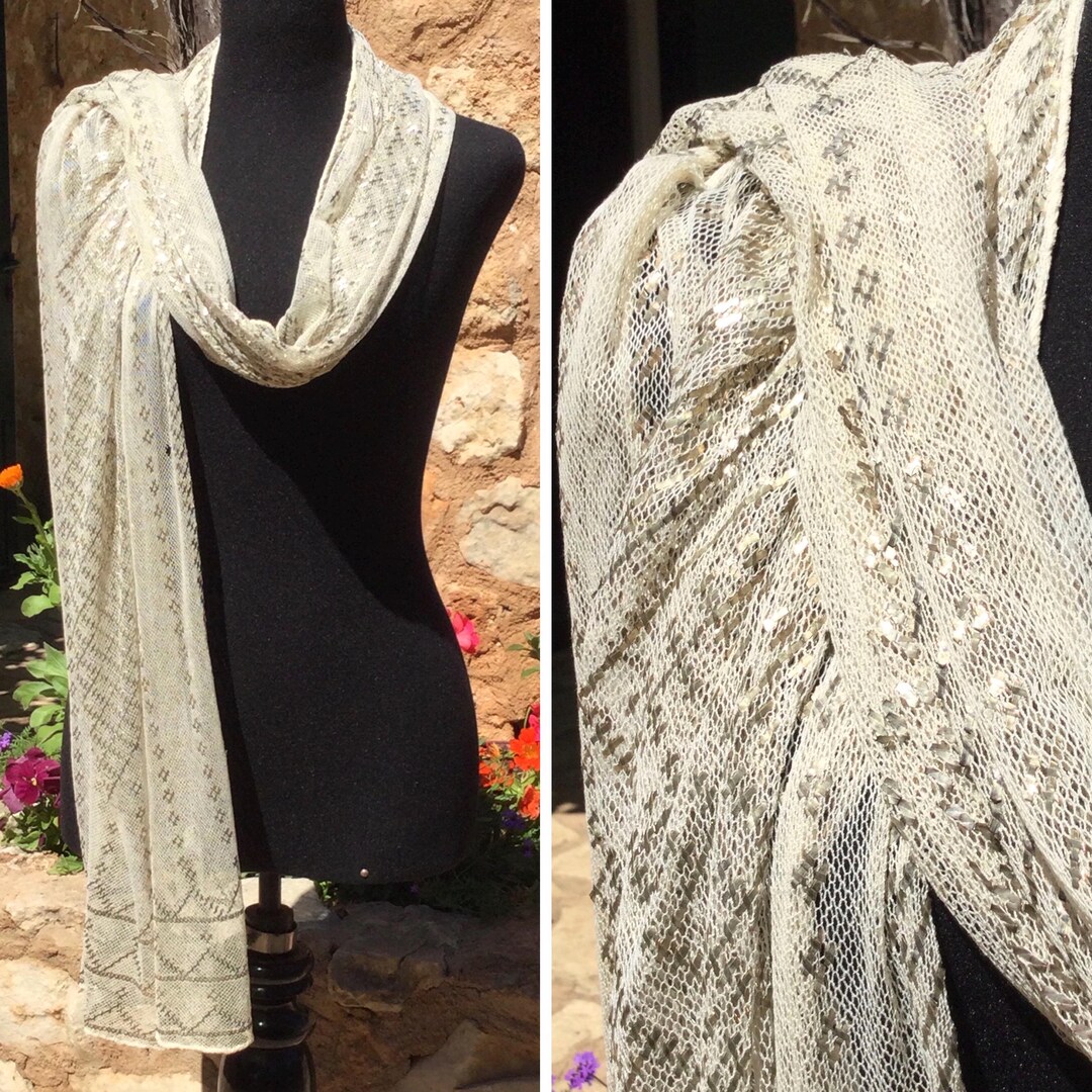 Antique Assuit Art Deco Scarf. 1920s Egyptian Wedding Shawl. Tulle Bi ...
