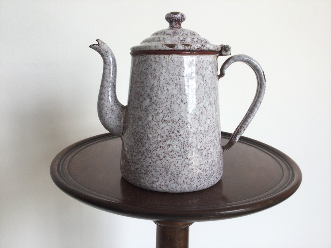 Antique Enamel Coffee Pot. French 1920s. Brown Splatterware. Rustic ...
