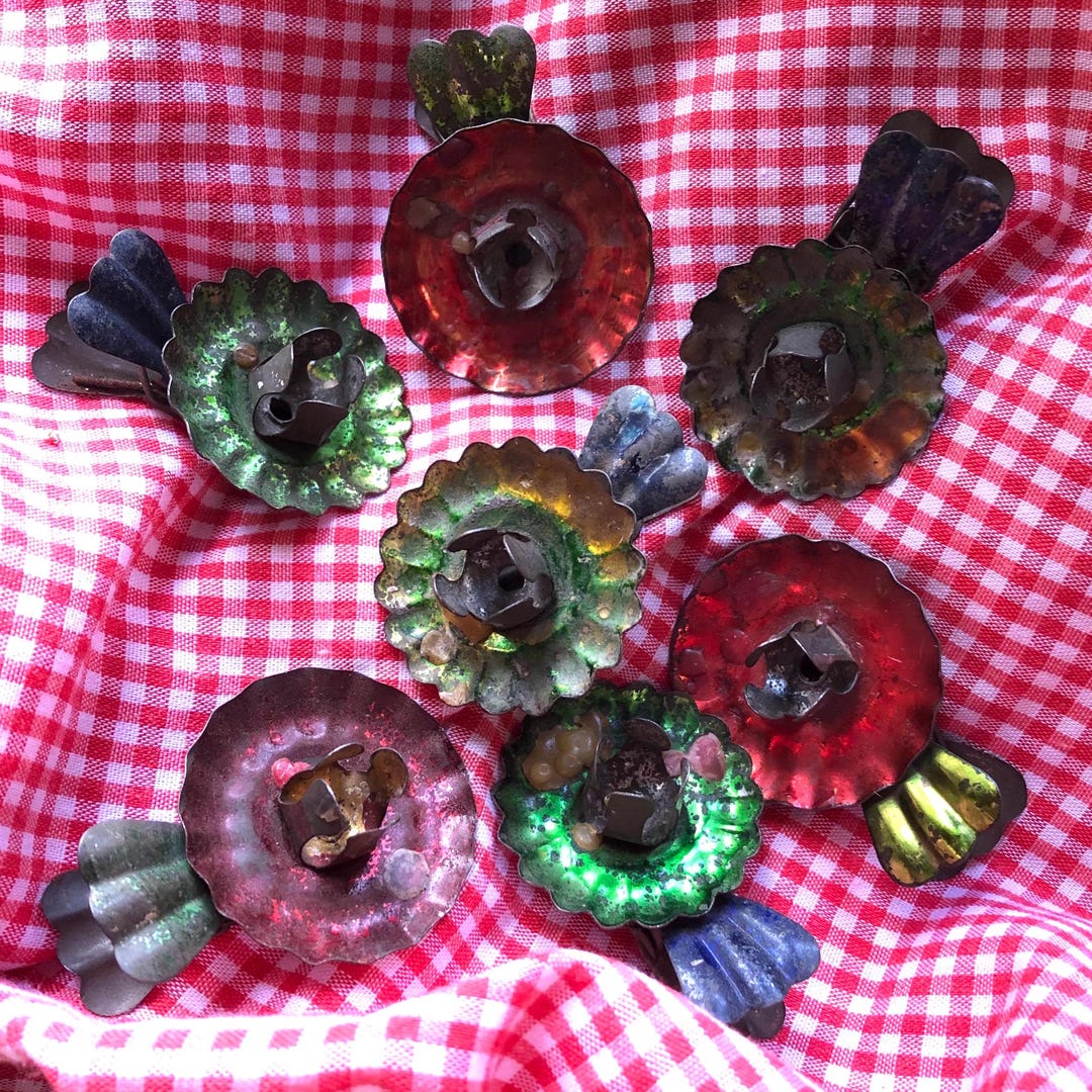 Seven Shabby Vintage Tin Candle Clips. German Antique Christmas Tree ...