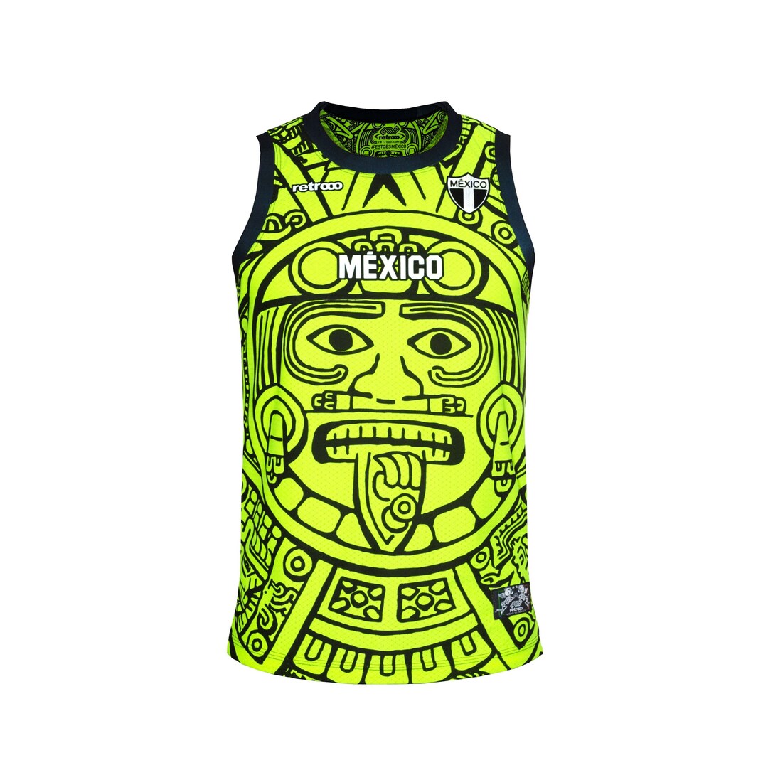 Retrooo Mexico Jersey Aztec Calendar Neon Bkb Casual Piedra Del Sol - Etsy