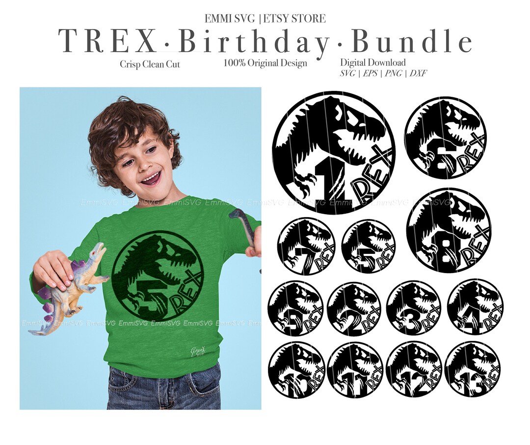 T Rex Birthday Svg Bundle, Dinosaur Svg Bundle, Birthday Saurus Svg ...