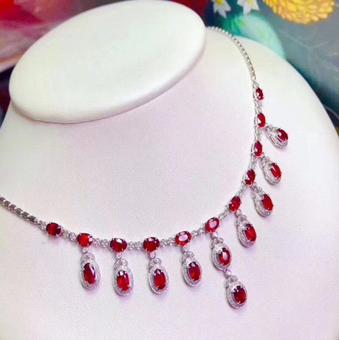Ruby Necklace, Engagement Necklace, Ruby Silver Necklace, Woman ...