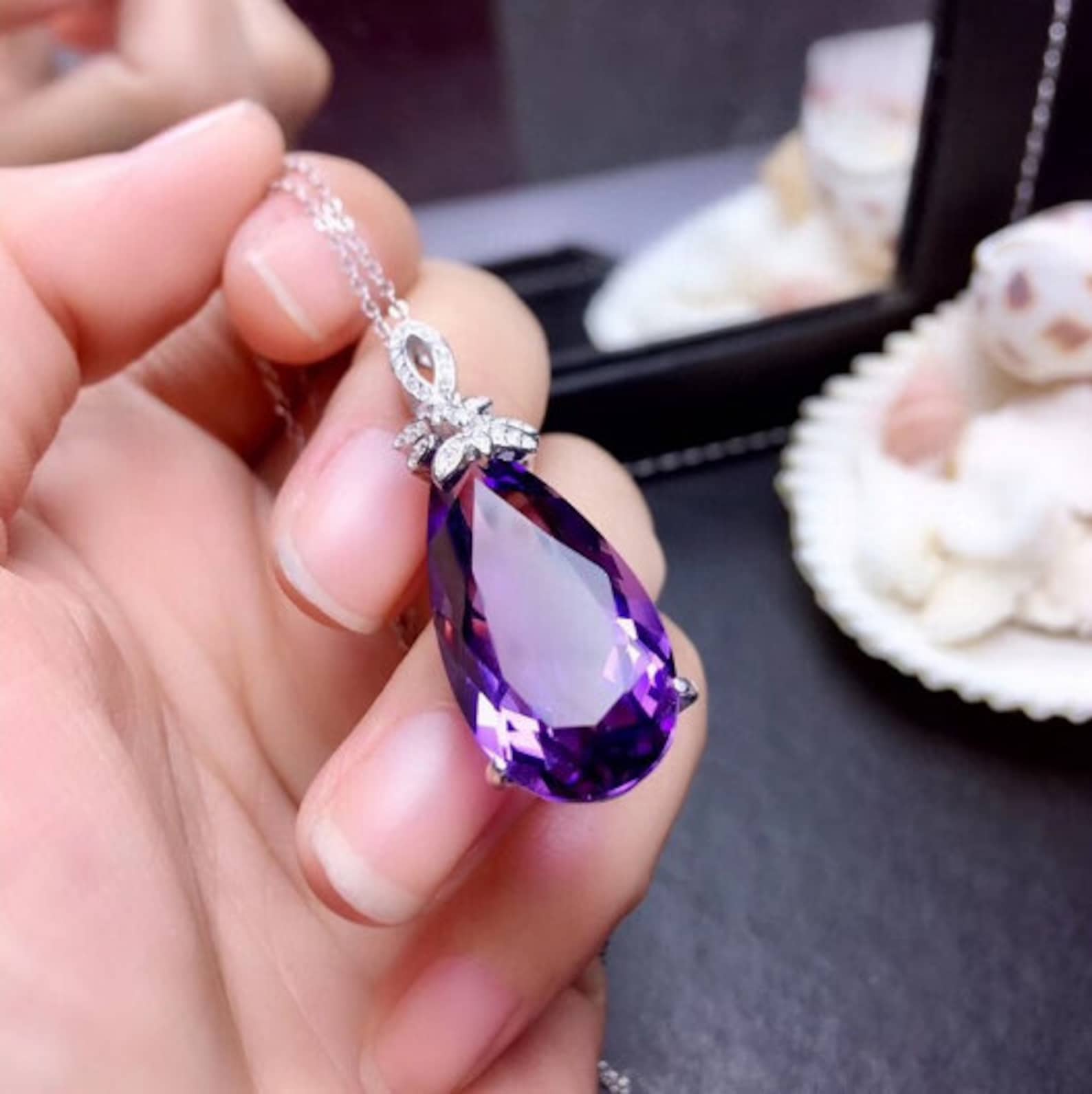 Natural Amethyst Jewellery Set Engagement Pendent Silver - Etsy