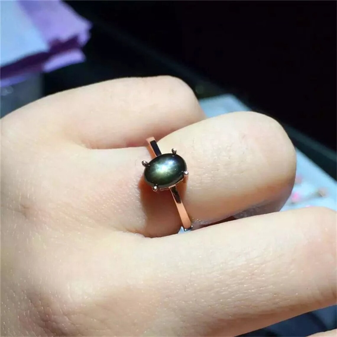 Natural Black Star Sapphire Ring925 Sterling - Etsy