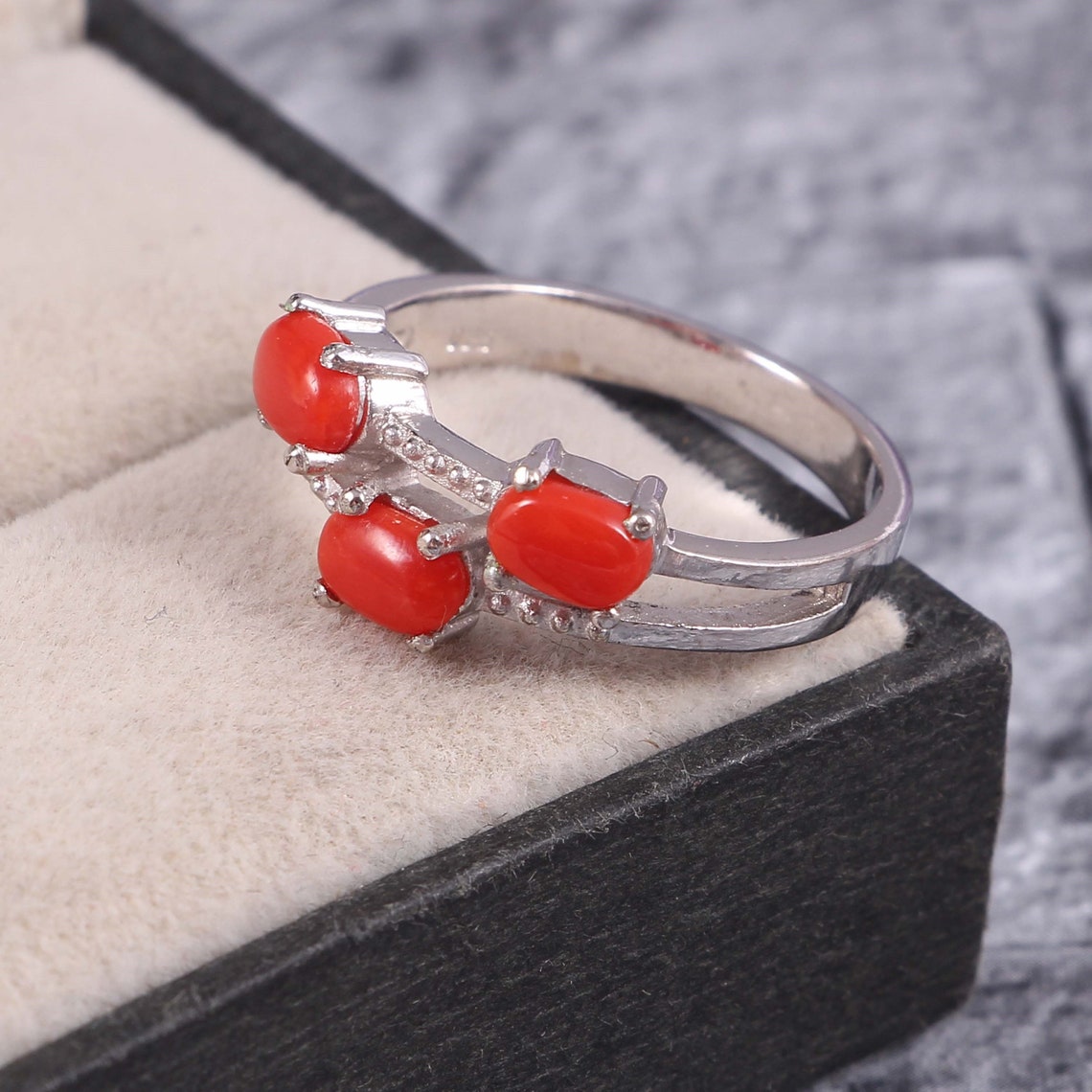 Natural Coral Ring 925 Sterling Silver Coral Engagement - Etsy