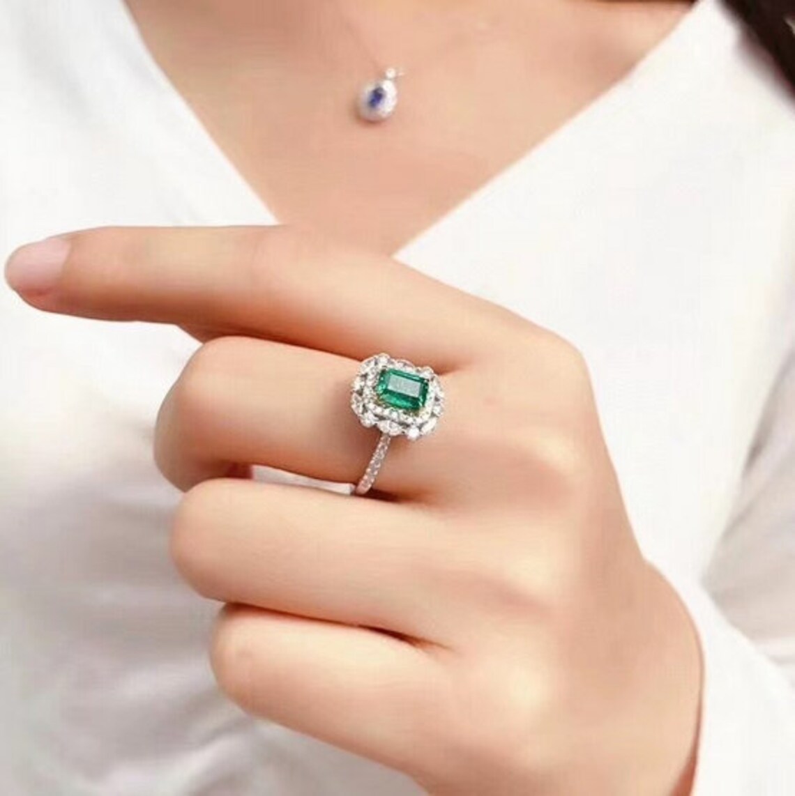 Natural Emerald Woman Ring 925 Sterling Silver Emerald Ring | Etsy