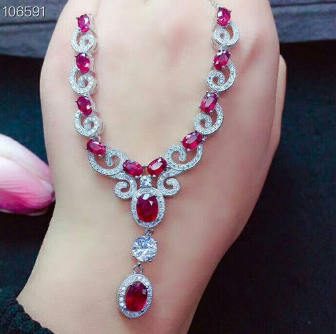 Ruby Necklace Engagement Necklace Ruby Silver Necklace - Etsy