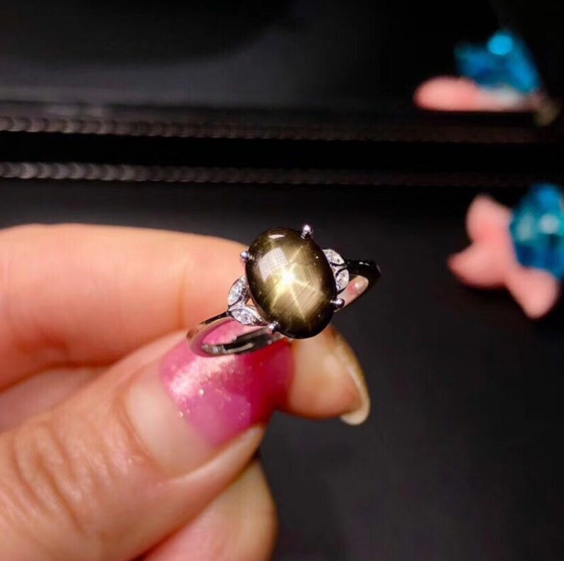 Natural Black Star Sapphire Ring925 Sterling - Etsy