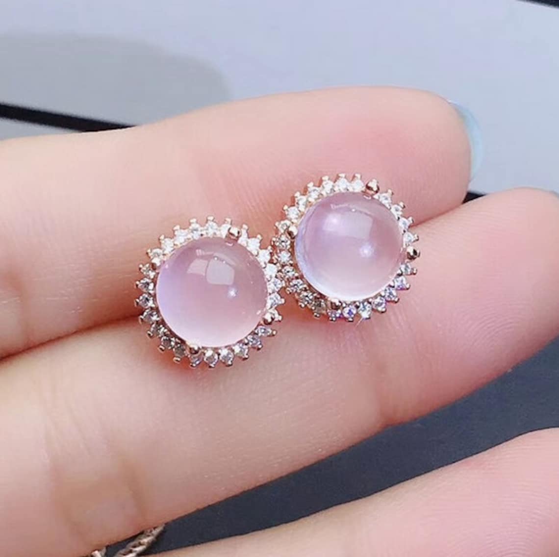 Natural Rose Quartz Jewelry Set Engagement Ring Rose Quartz | Etsy