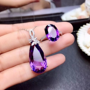 Natural Amethyst Jewellery Set , Engagement Pendent, Silver Amethyst ...