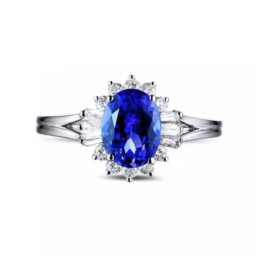 Natural Tanzanite Ring, 18k Solid White Gold Engagement Ring, Wedding ...