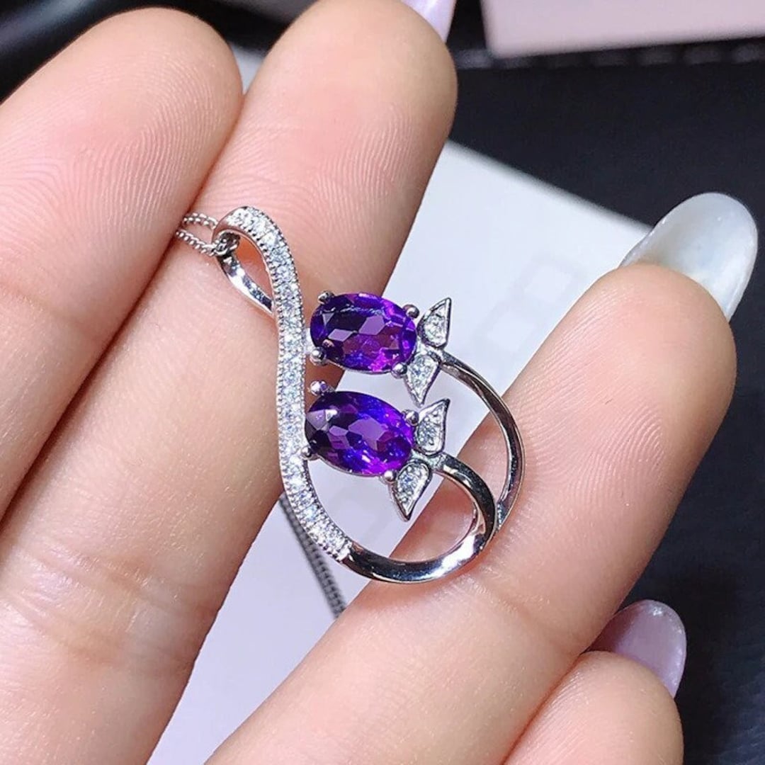 Natural Amethyst Pendant, Engagement Pendent, Silver Amethyst Pendent ...
