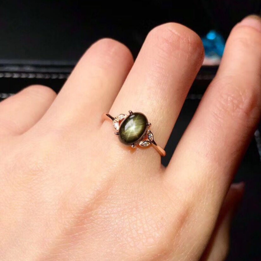 Natural Black Star Sapphire Ring925 Sterling - Etsy