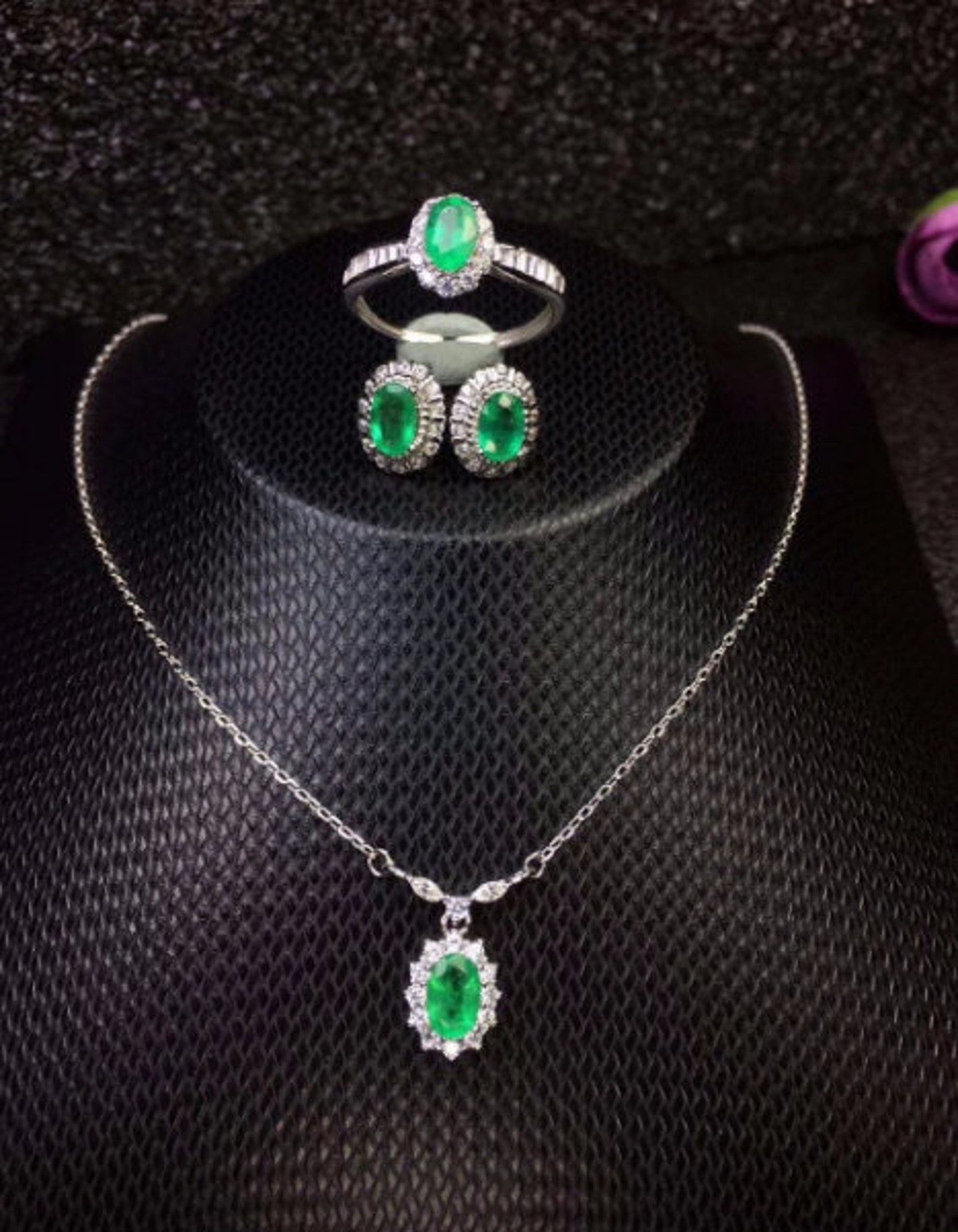 Natural Emerald Jewelry Set Engagement Ring Emerald Silver - Etsy