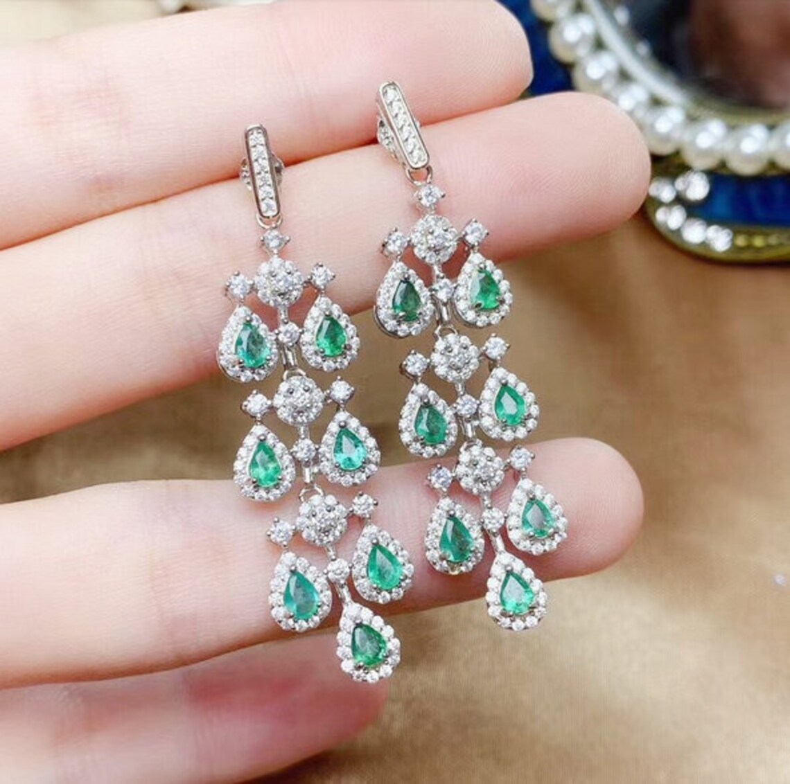 Natural Emerald Drop Earrings 925 Sterling Silver Emerald - Etsy