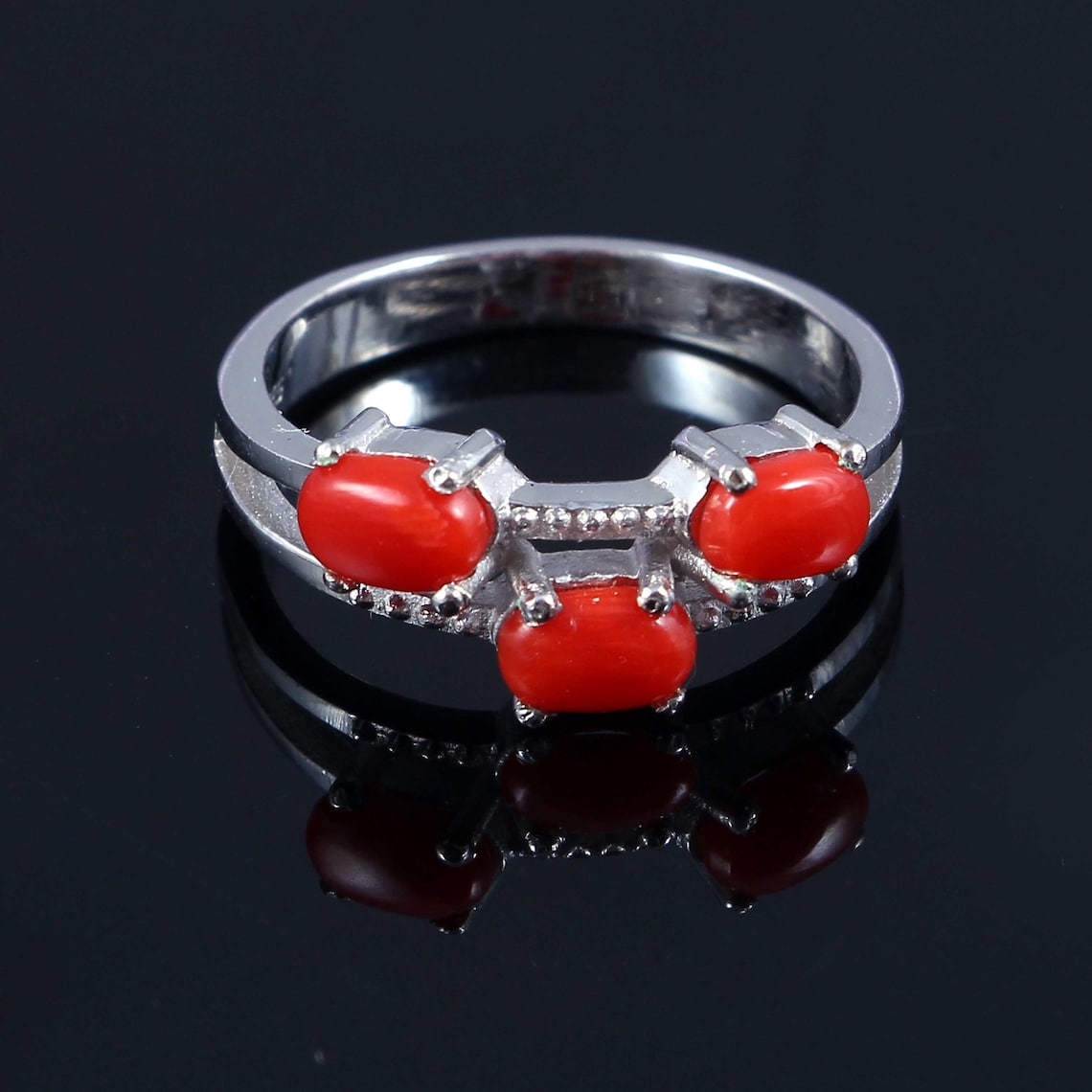 Natural Coral Ring 925 Sterling Silver Coral Engagement - Etsy
