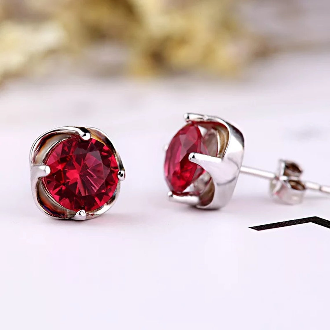 Ruby Studs Earrings 925 Sterling Silver Ruby Studs Ruby | Etsy