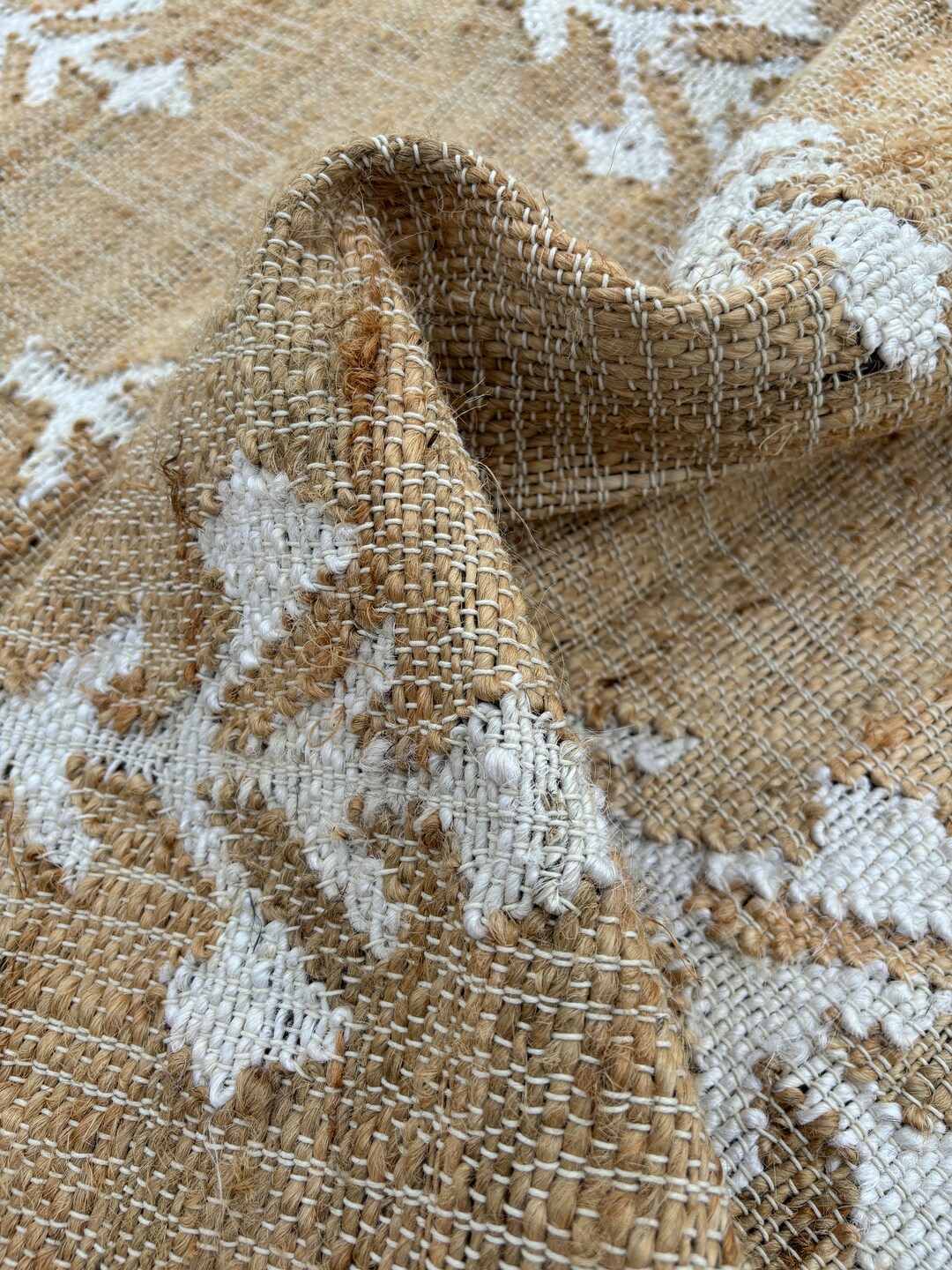 Abstract Geometric Flat Weave Natural Jute Area Rug, Contemporary Boho ...