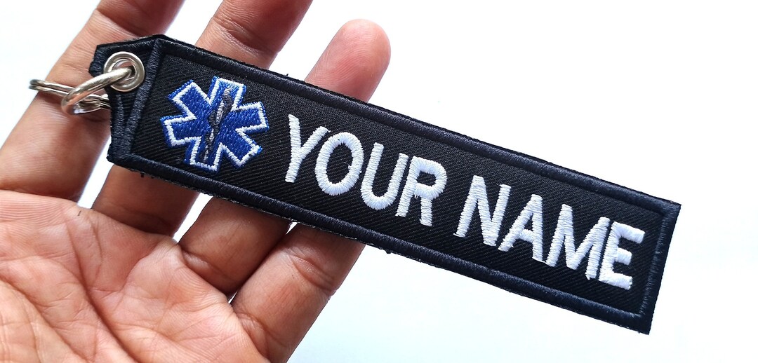 Personalized Custom Name EMT EMS Rescue Flag Embroidered Tag Keychain Keyring Key Holder - Etsy