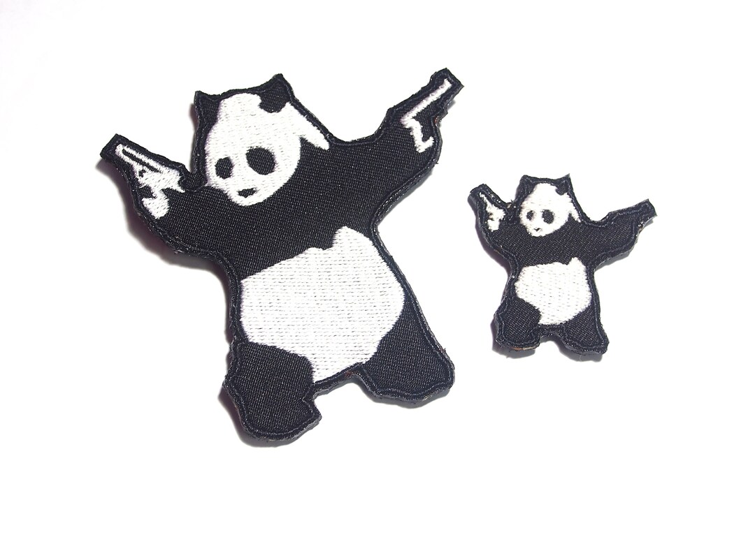 PANDA BEAR Wielding Pistols Guns EMBROIDERED Moral Patch Hook Backing ...