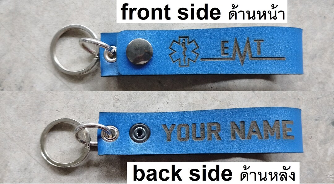 Custom Name EMT Paramedic Rescue Engraved PVC Leather Double Side Tag ...