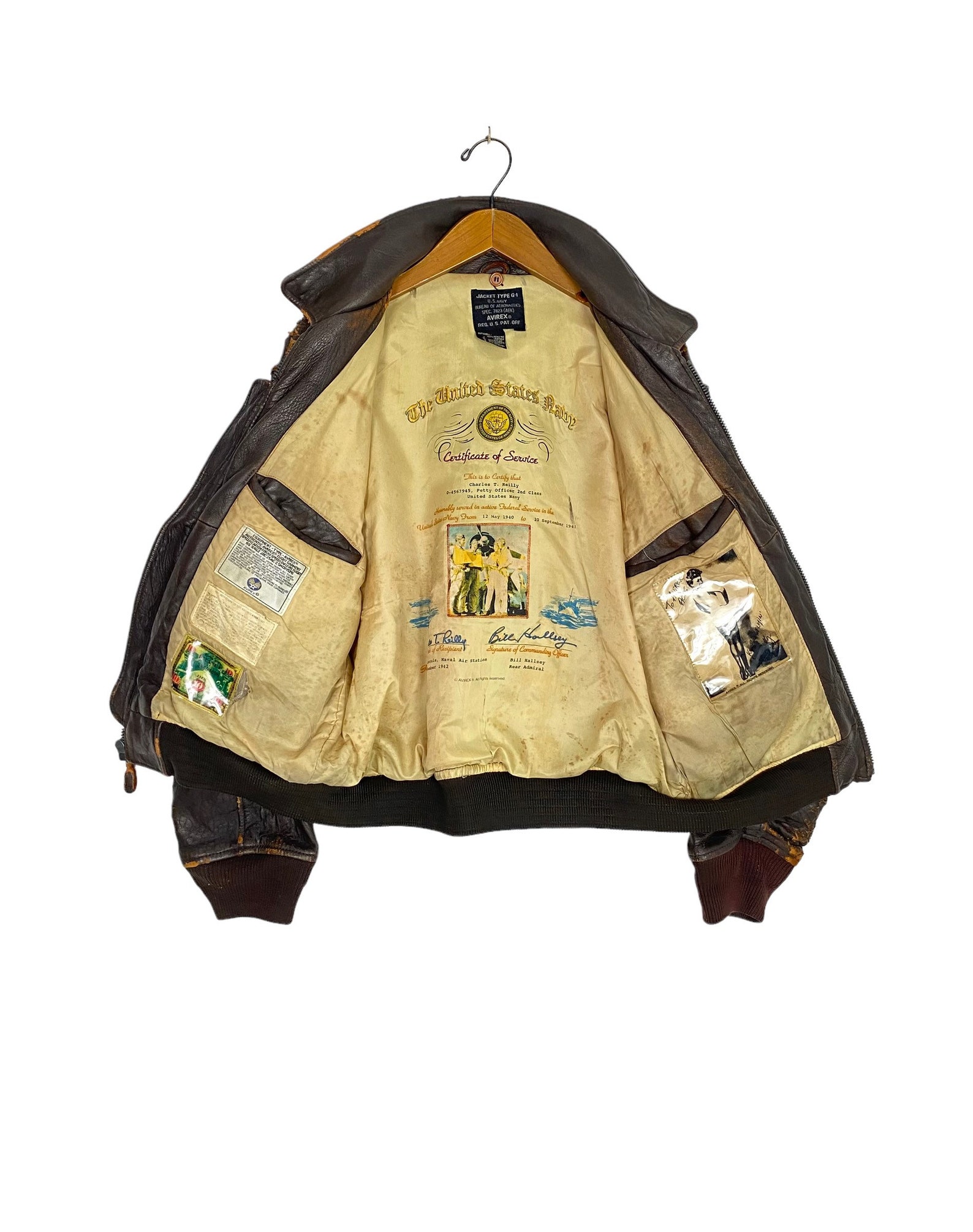 Vintage 80’s DISTRESSED Avirex Type G-1 Leather Flight Jacket Riri Zip Men’s Extra Small Size ...