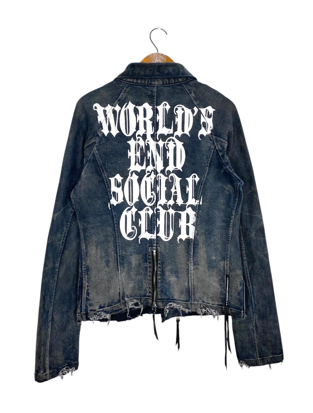 Kmrii Kemuri World's End Denim Riders Asymmetrical Zip Double Collar Cow Leather Punk Jacket Men ...