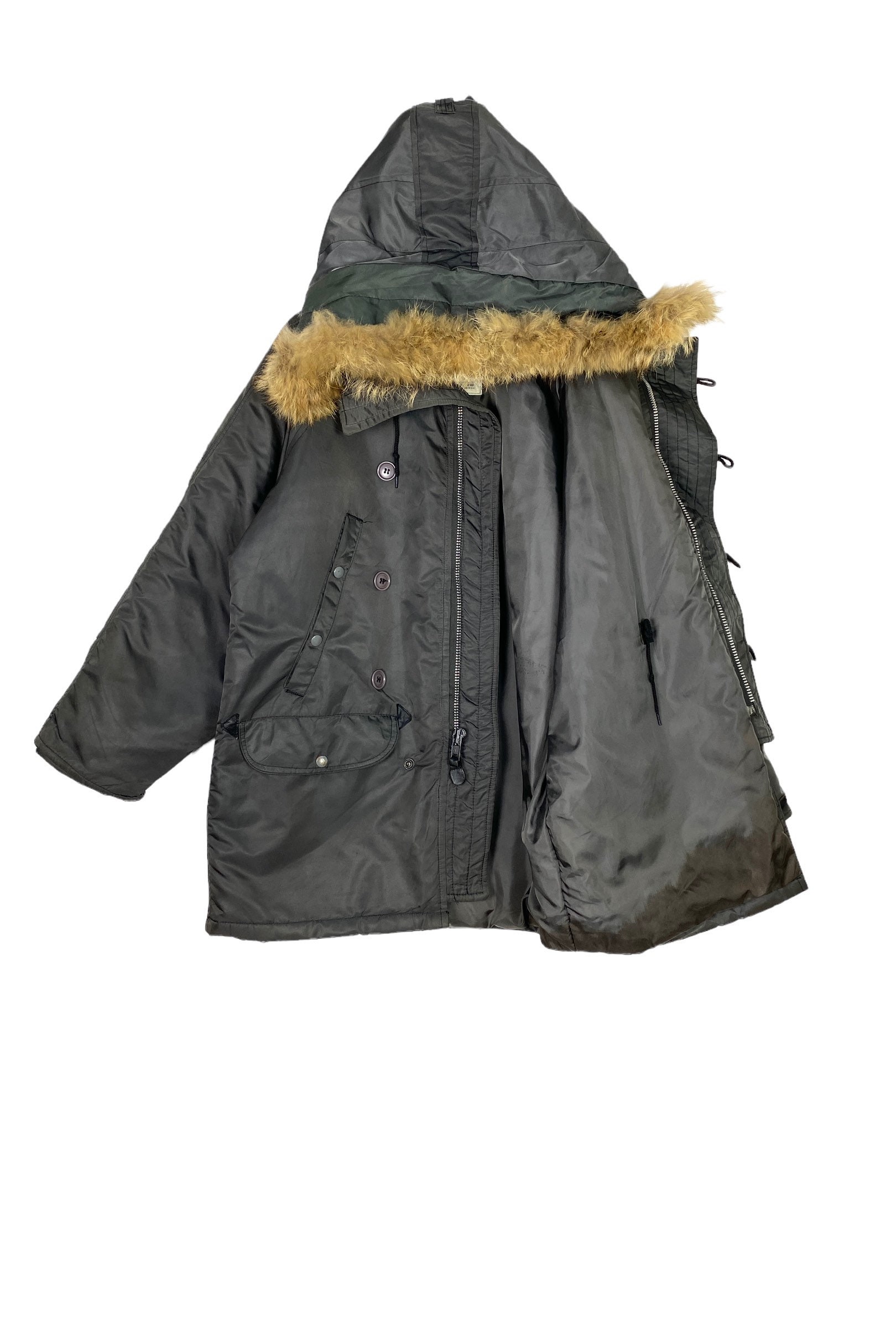 Vintage Parka Extreme Cold Weather Type N-3B Military Issue Fur Hoodie ...