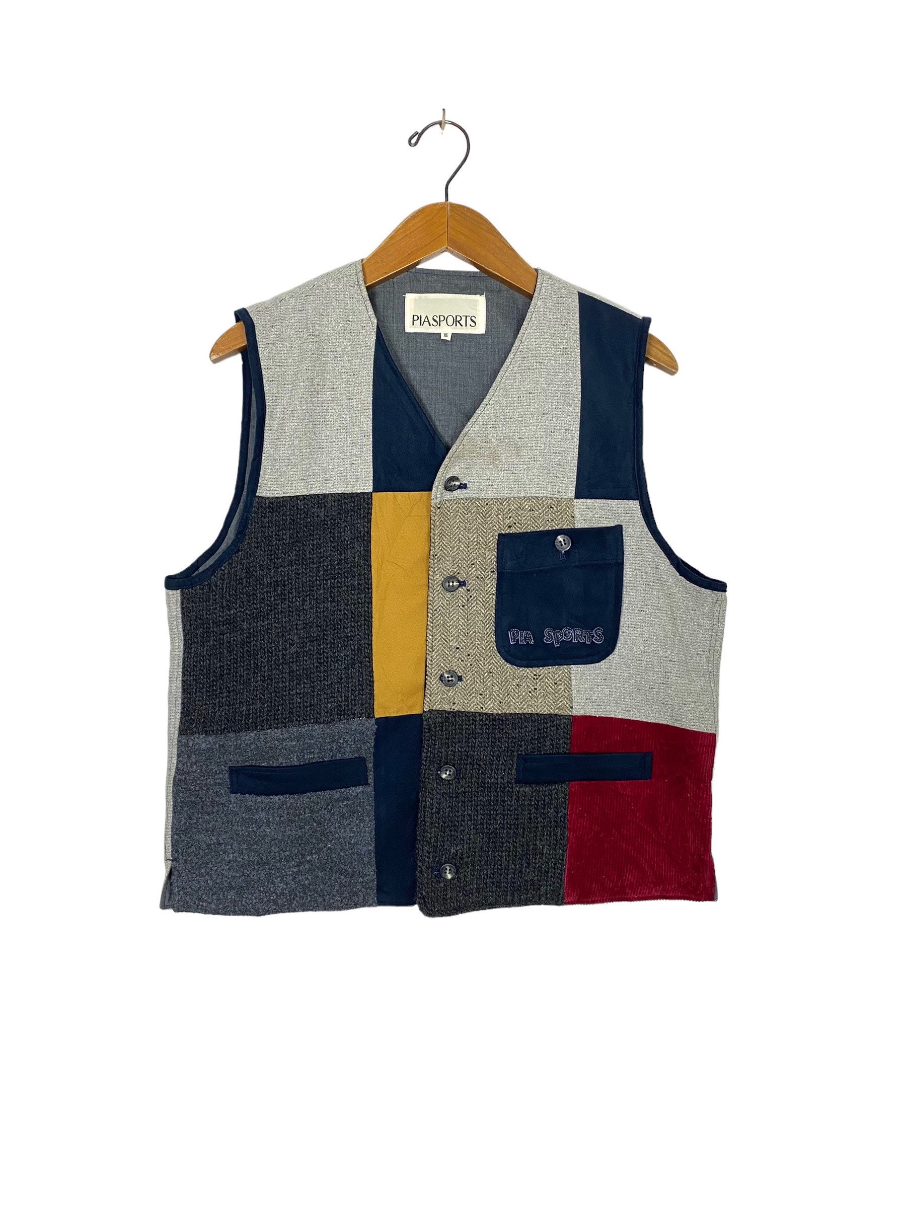 Vintage Pia Sport Wool Vest Patchwork Design Multicolor Made in Japan ...