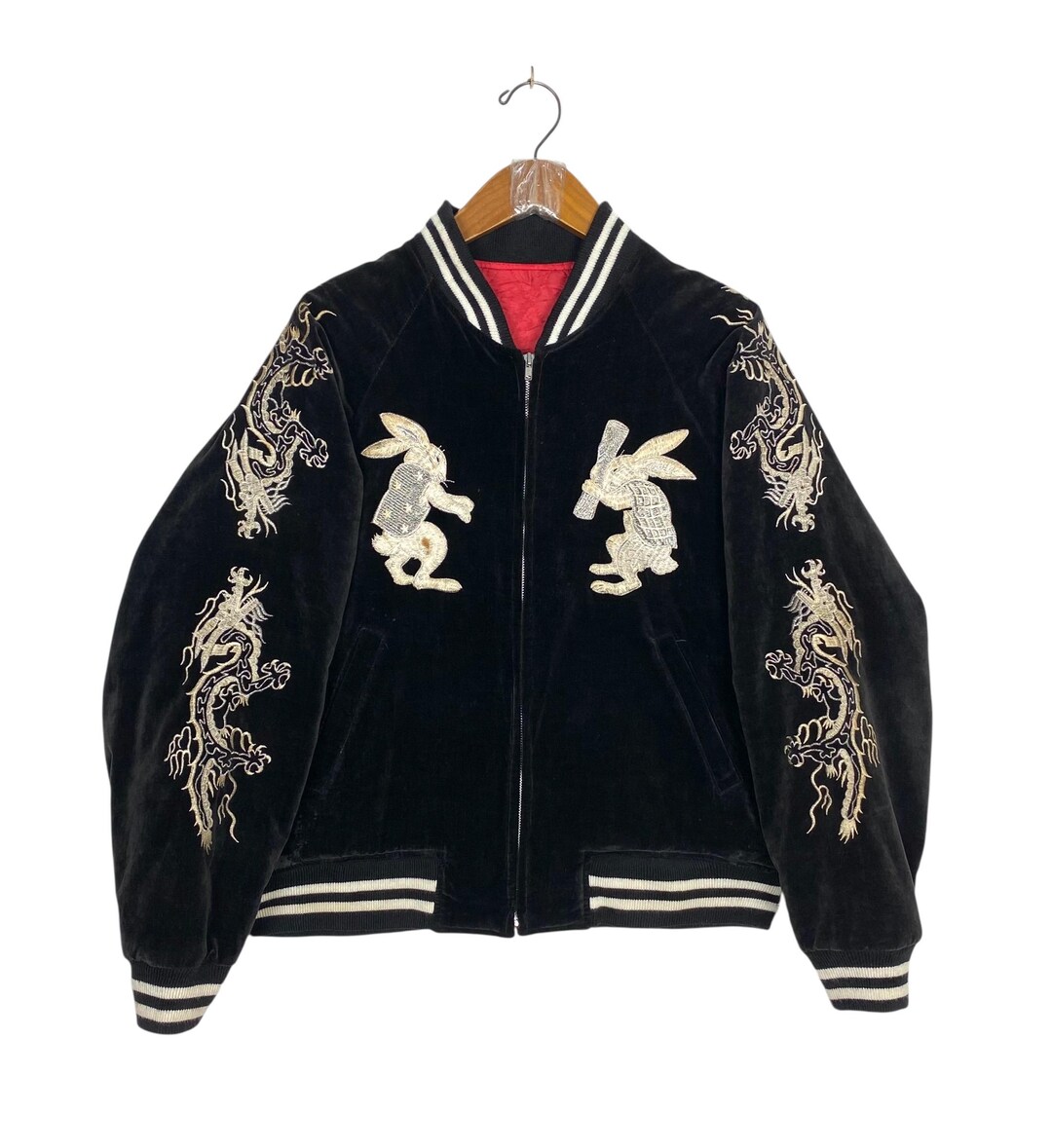 Sukajan Dragon Moon Rabbits Embroidery Suede Jacket Men’s Medium Size ...