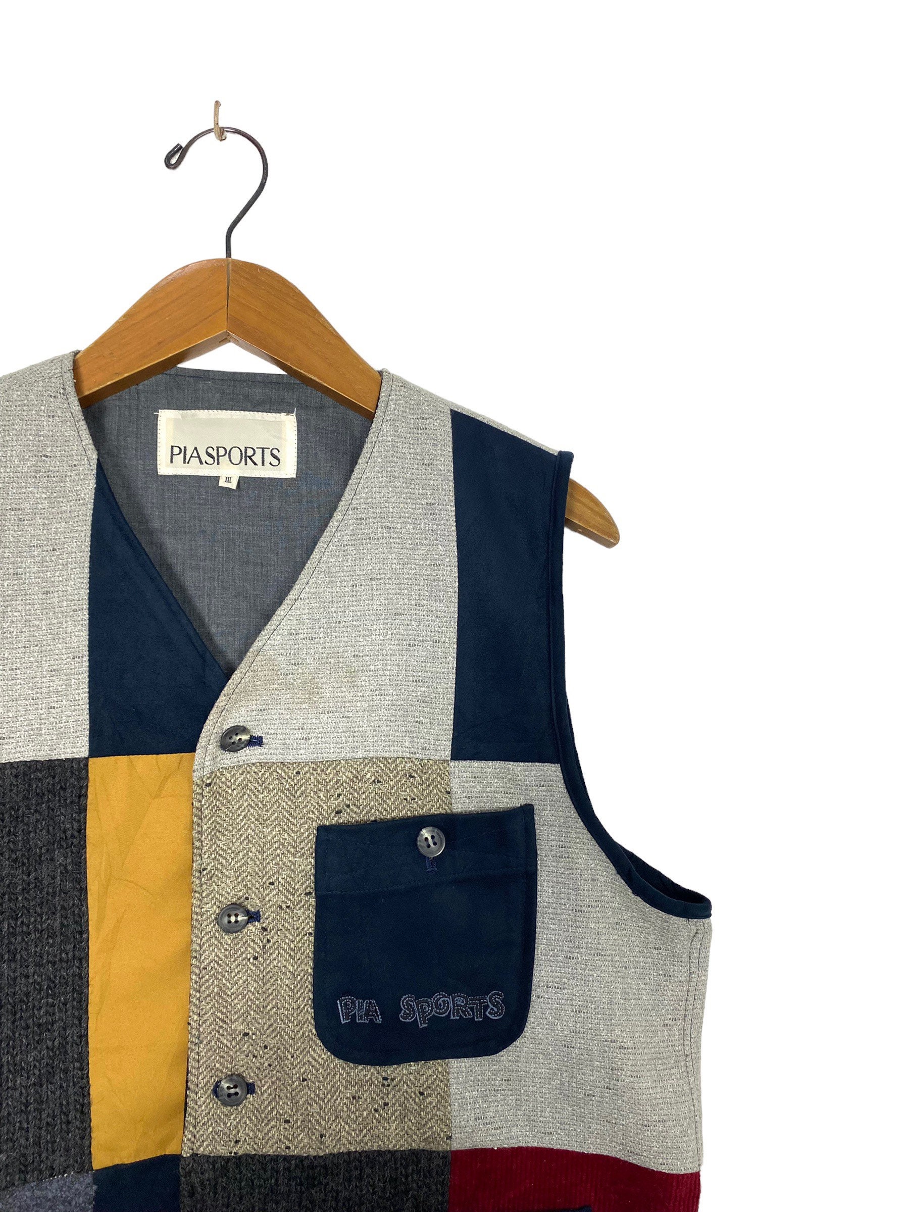 Vintage Pia Sport Wool Vest Patchwork Design Multicolor Made in Japan ...