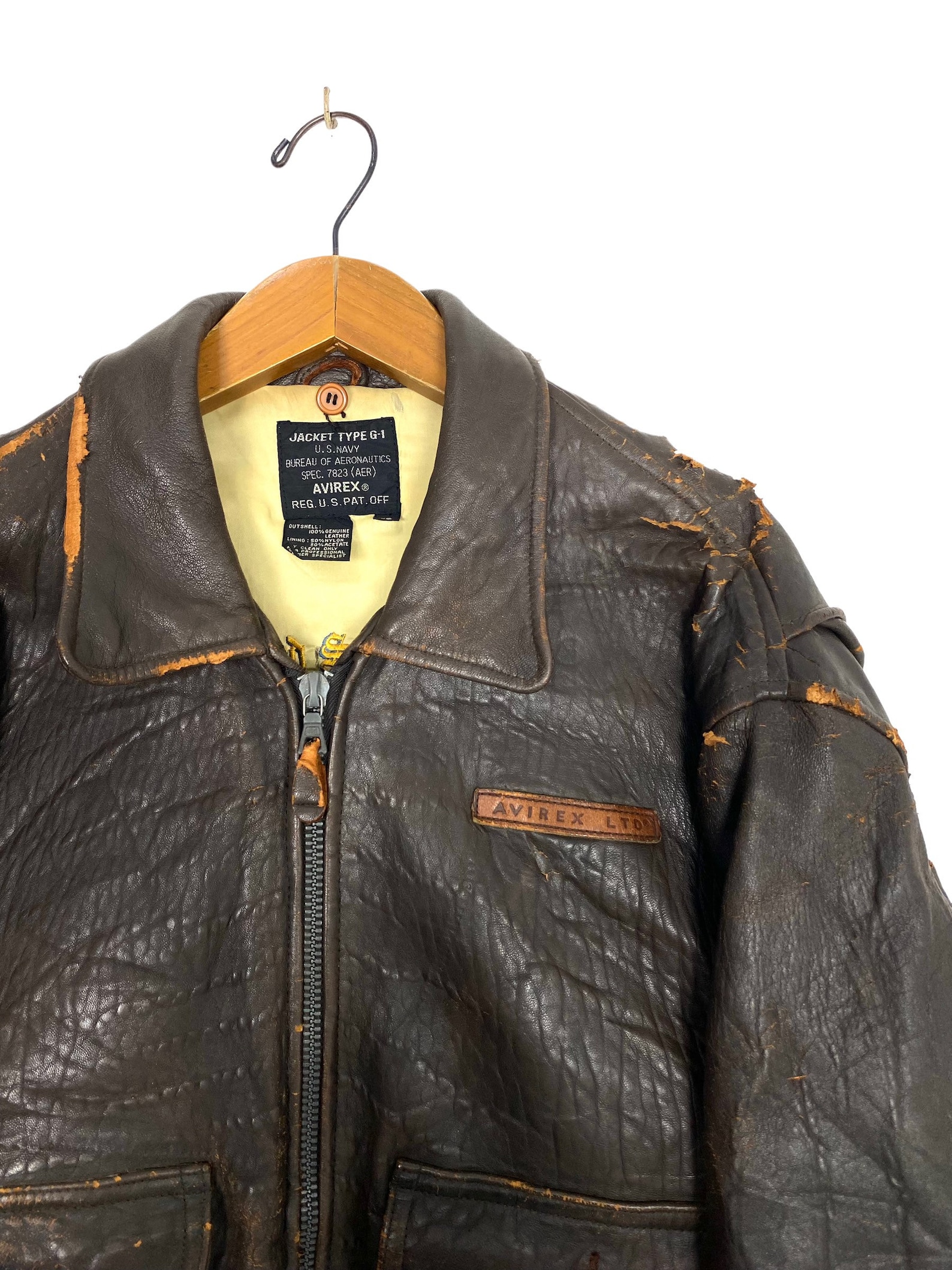 Vintage 80’s DISTRESSED Avirex Type G-1 Leather Flight Jacket Riri Zip ...