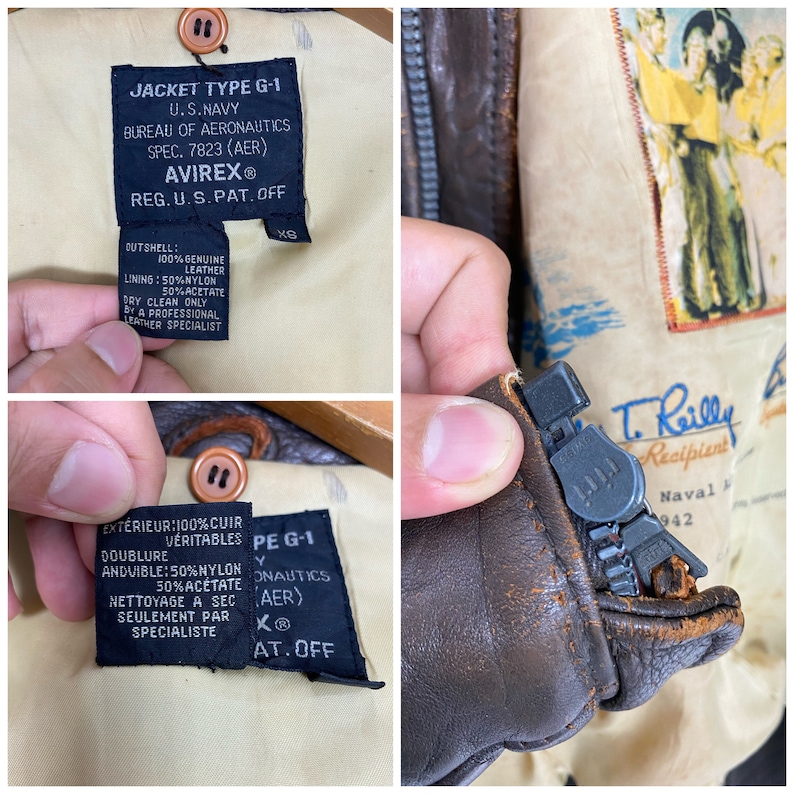 Vintage 80’s DISTRESSED Avirex Type G-1 Leather Flight Jacket Riri Zip Men’s Extra Small Size ...