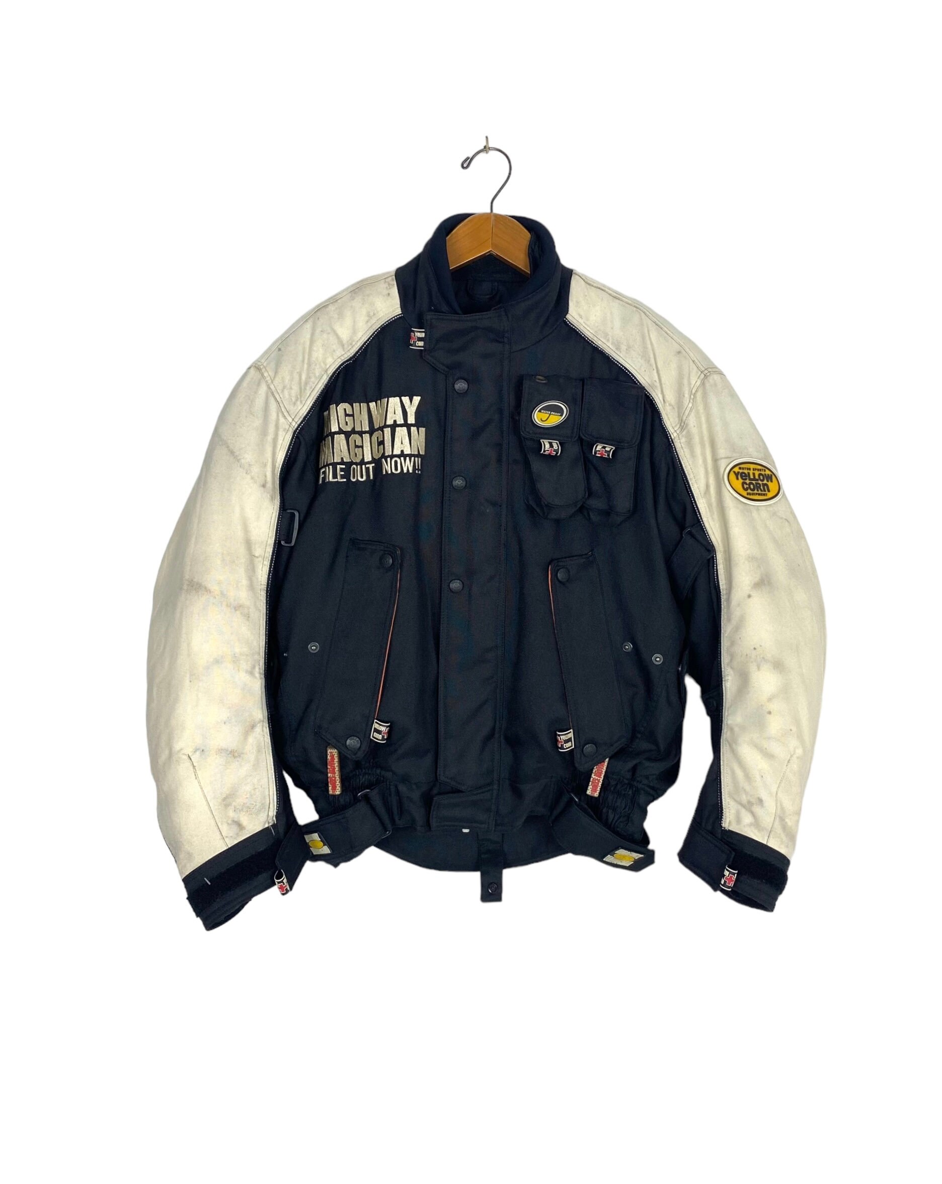 Vintage Yellow Corn Motorcycle Riding Jacket Big Logo Mens Medium Size ...