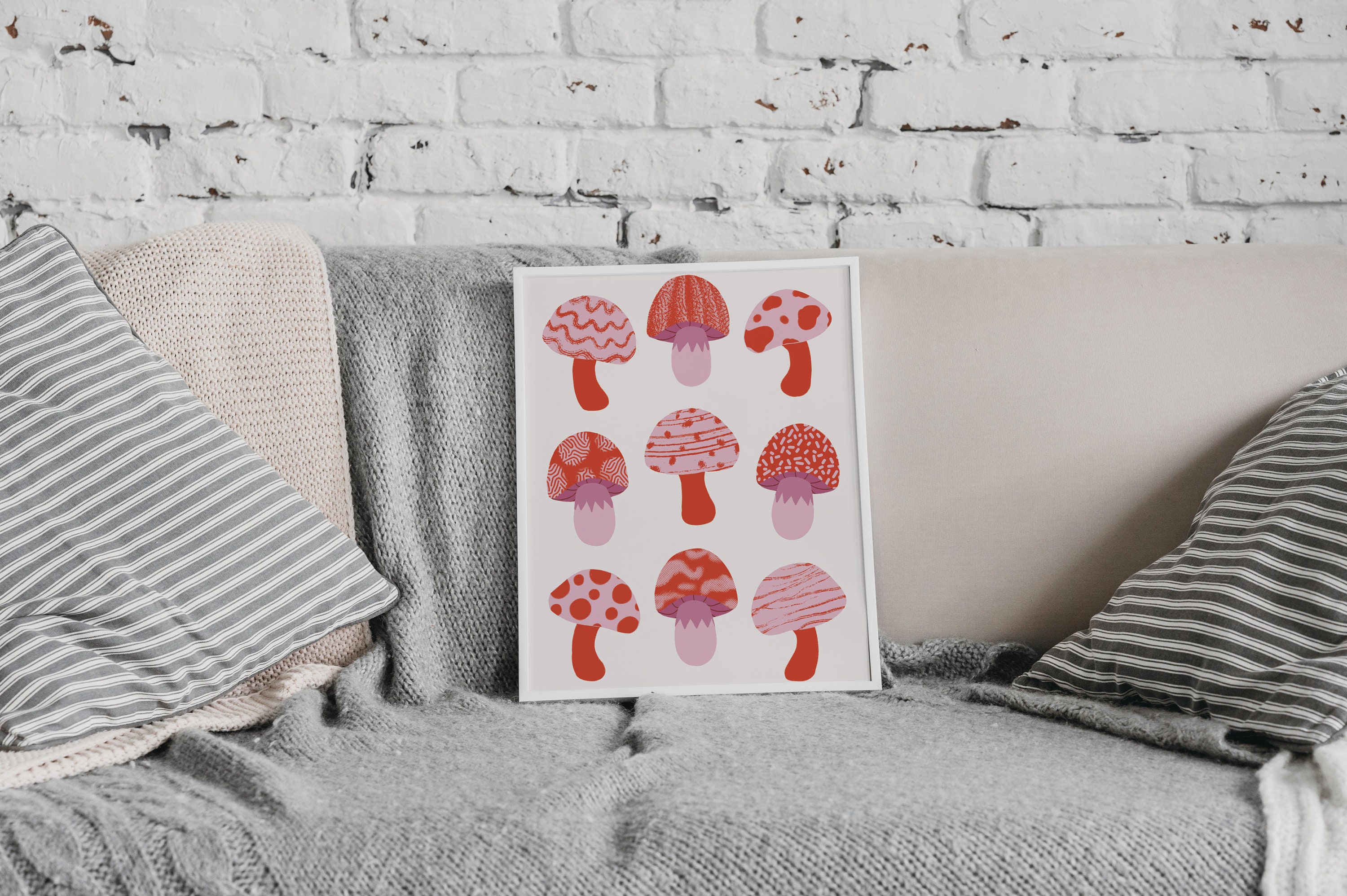 Printable Hot Pink & Red Mushroom Patterns Kitchen Pattern - Etsy