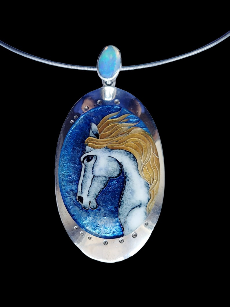 Horse Pendant, Double-sided Jewelry, Wearable Art, Fire Enamel ...