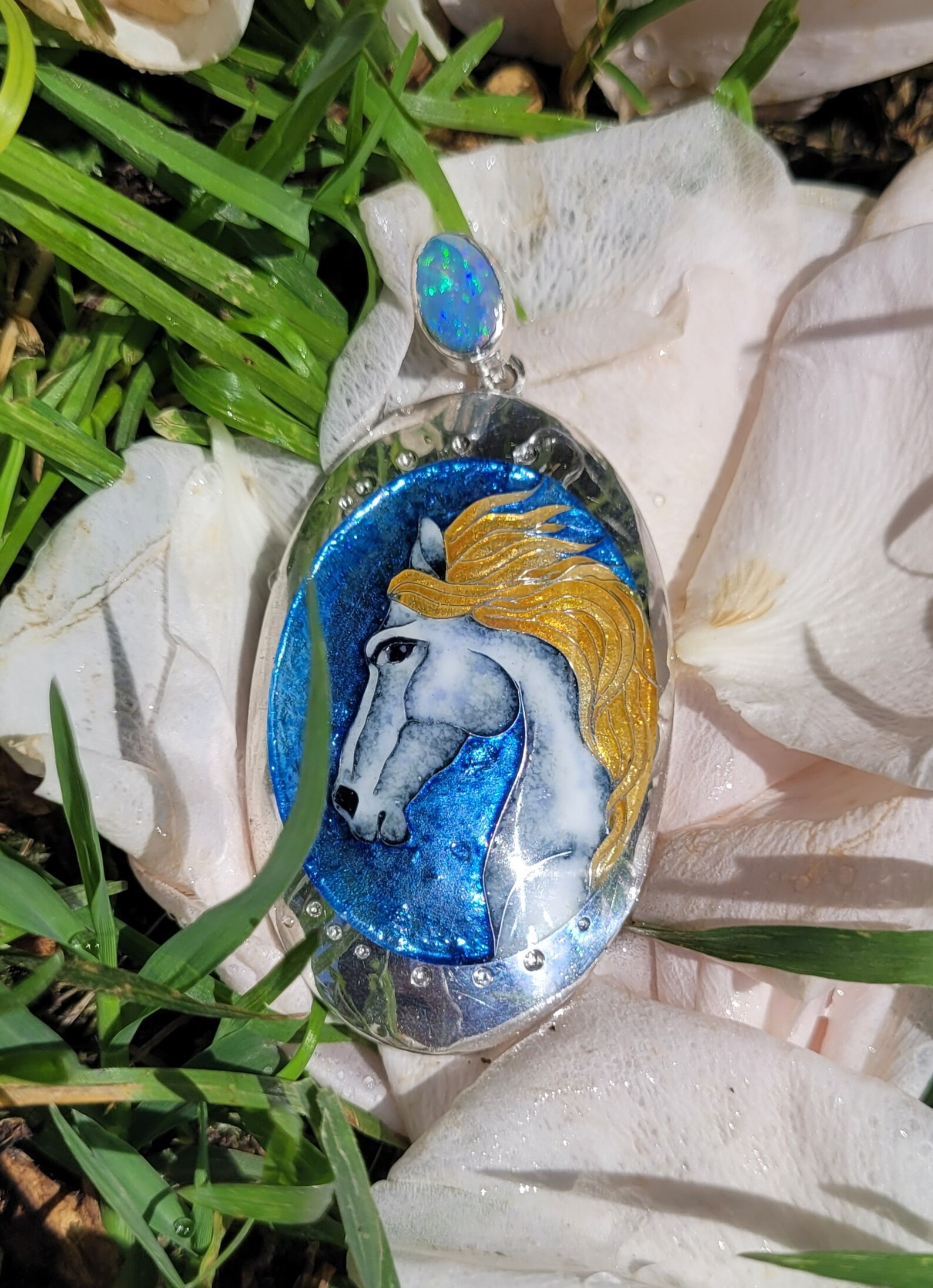 Horse Pendant, Double-sided Jewelry, Wearable Art, Fire Enamel ...