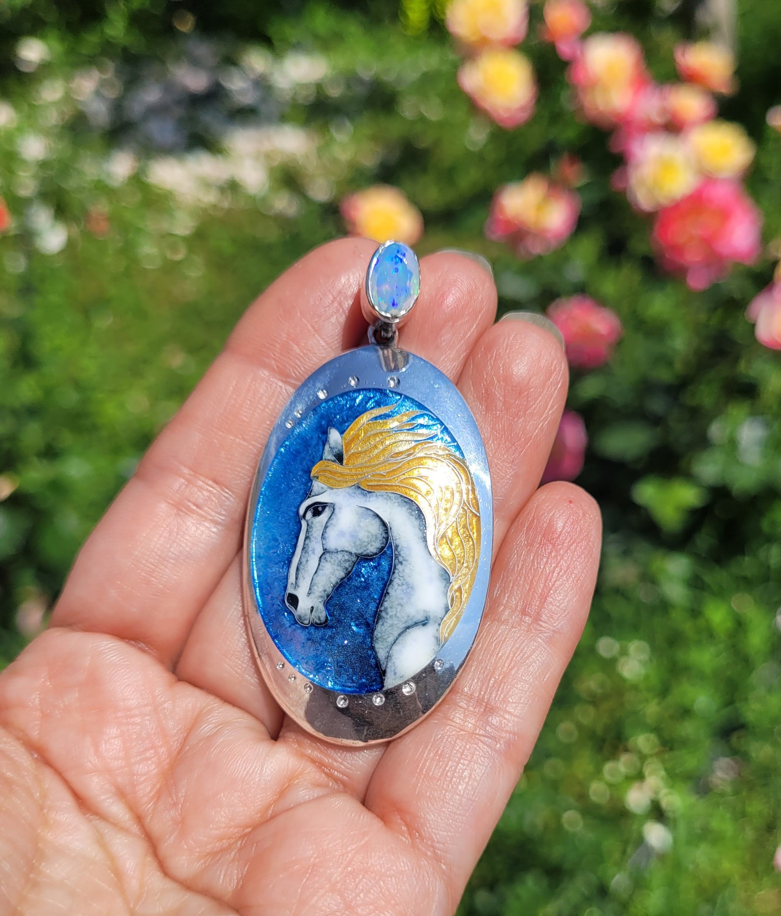 Horse Pendant, Double-sided Jewelry, Wearable Art, Fire Enamel ...