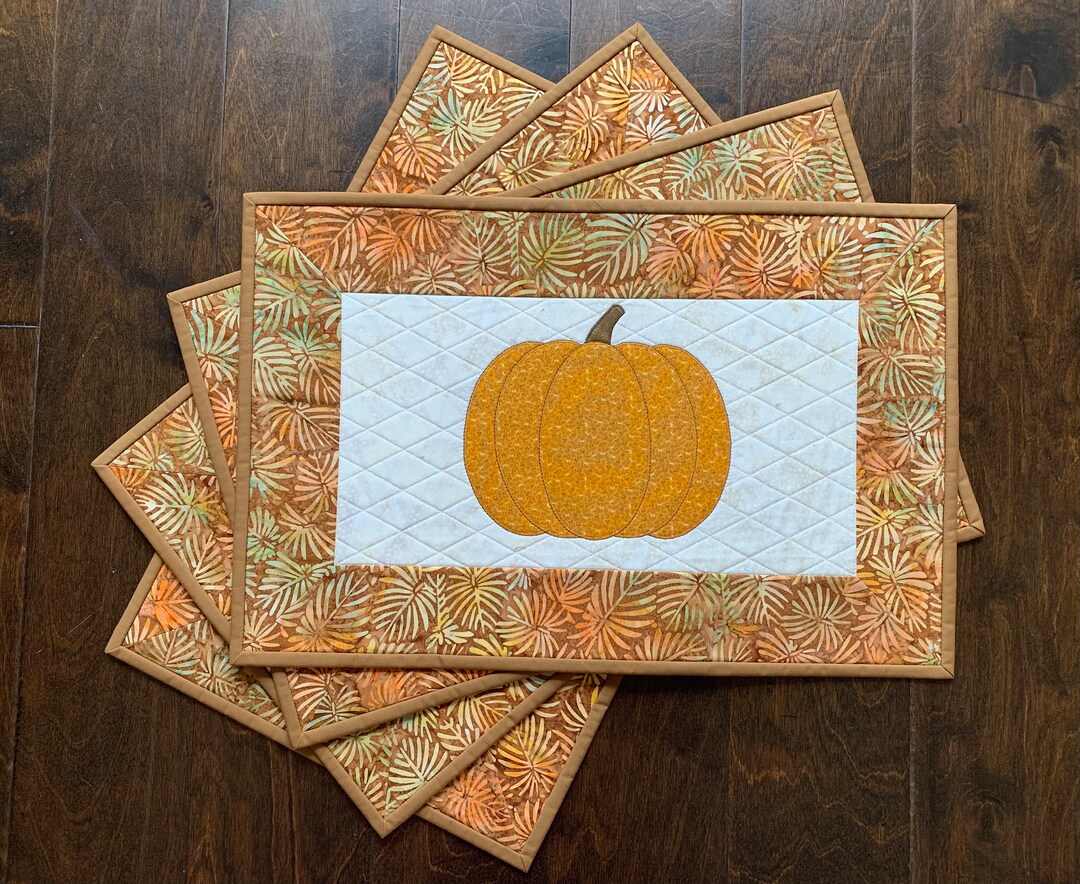 Four Quilted Pumpkin Placemats, Autumn Decor, Fall Place Settings ...