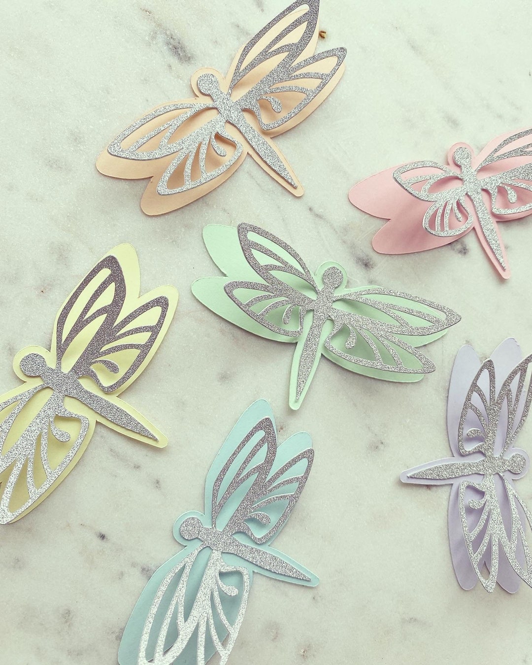 3D Butterflies Dragonflies Pack of 12, Pastel Glitter Colours Party ...