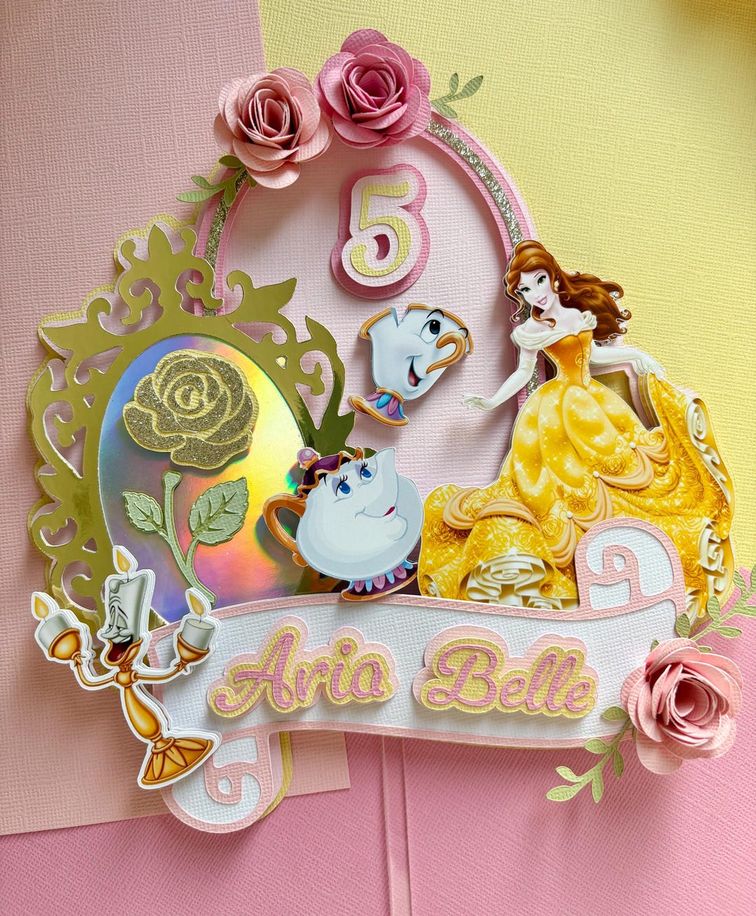 Princess Cake Topper Shaker, Inspired Beauty and the Beast Cake Topper ...