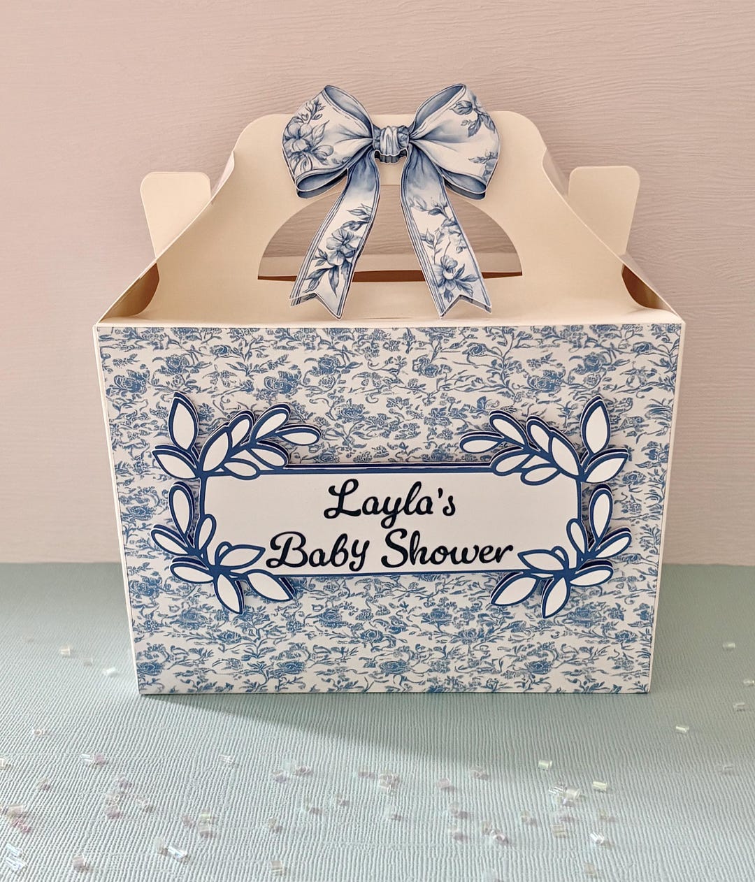 Personalise Vintage Party Box, Blue Toile Box, Blue Vintage Box, Baby ...