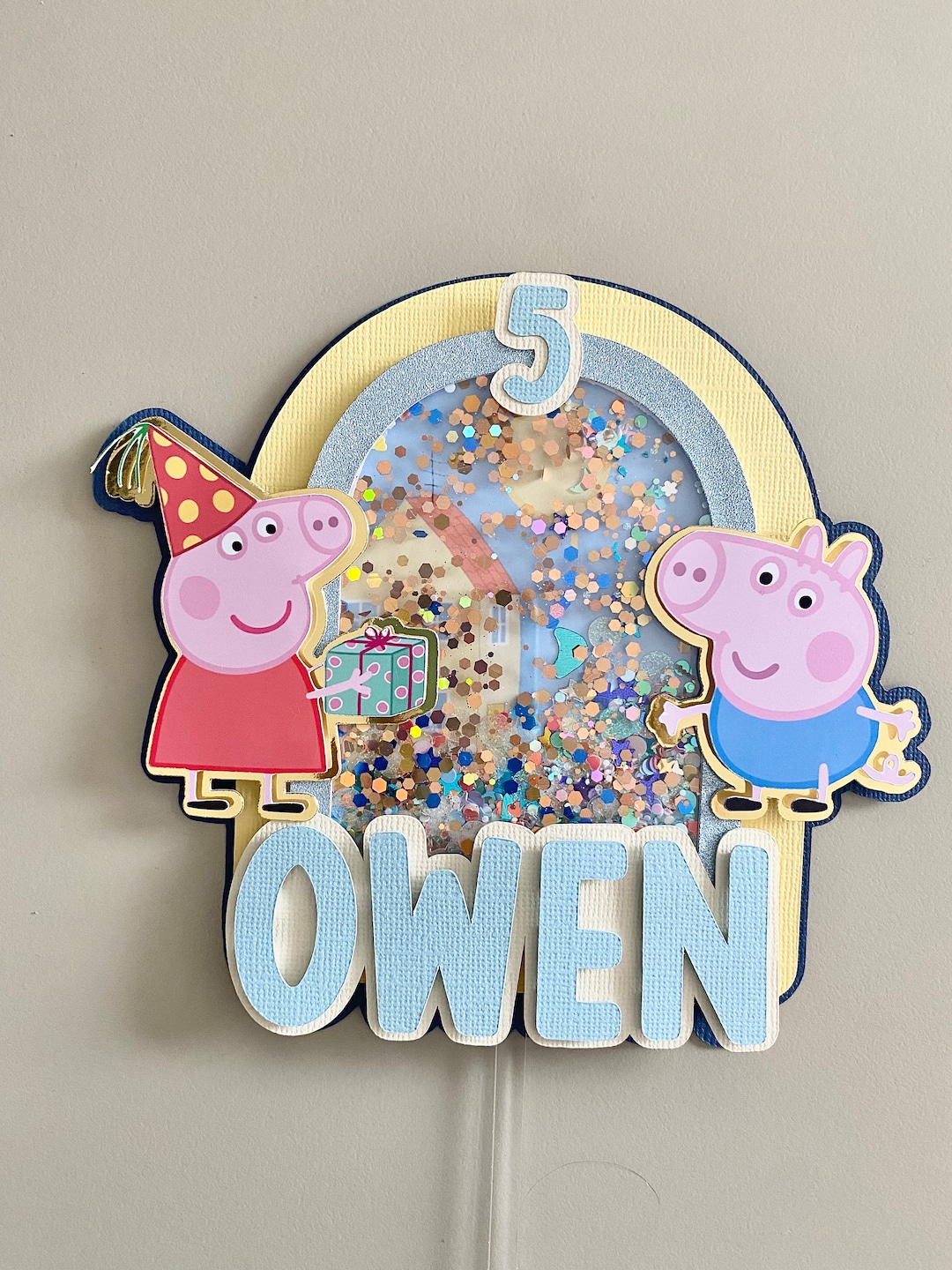 Peppa Pig Personalised Cake Topper Shaker Gold Glitter Decoration ...